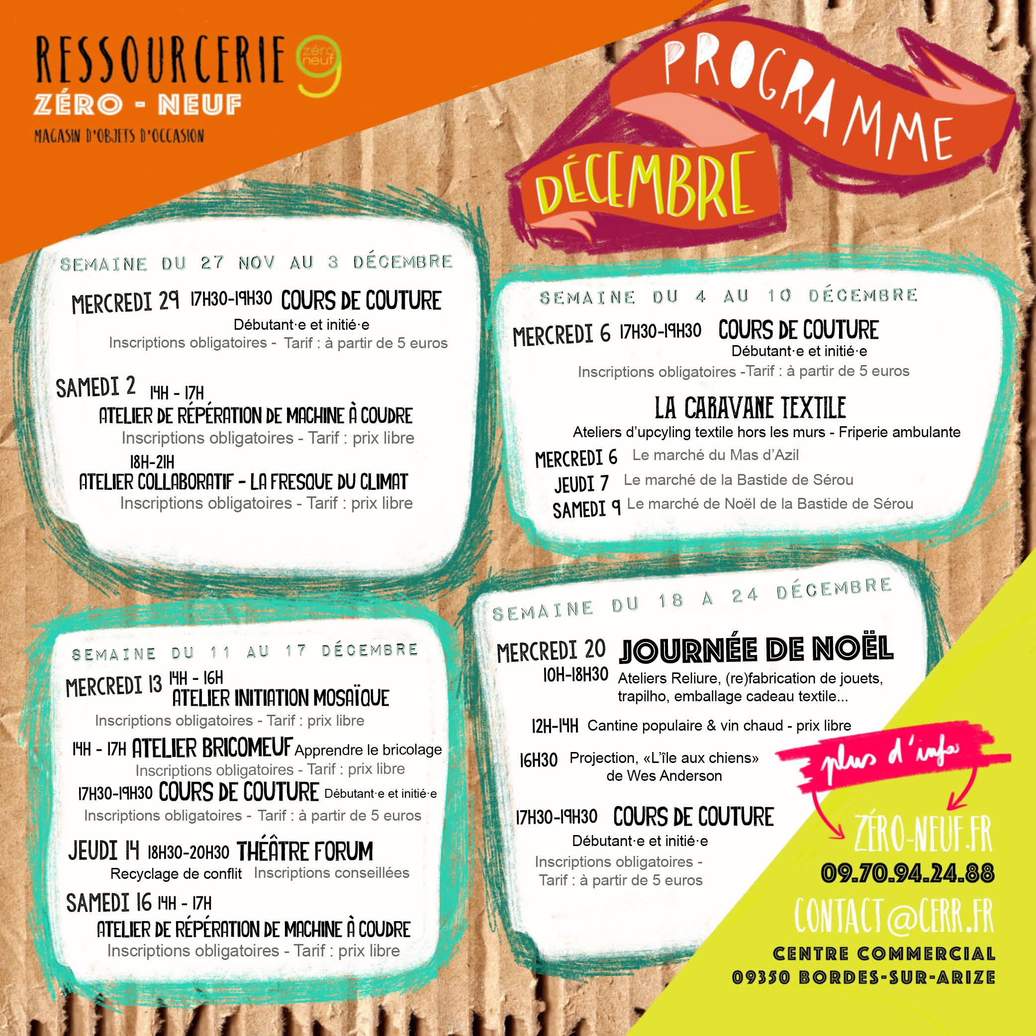 Le programme de décembre 2023 - ressourcerie zéro-neuf